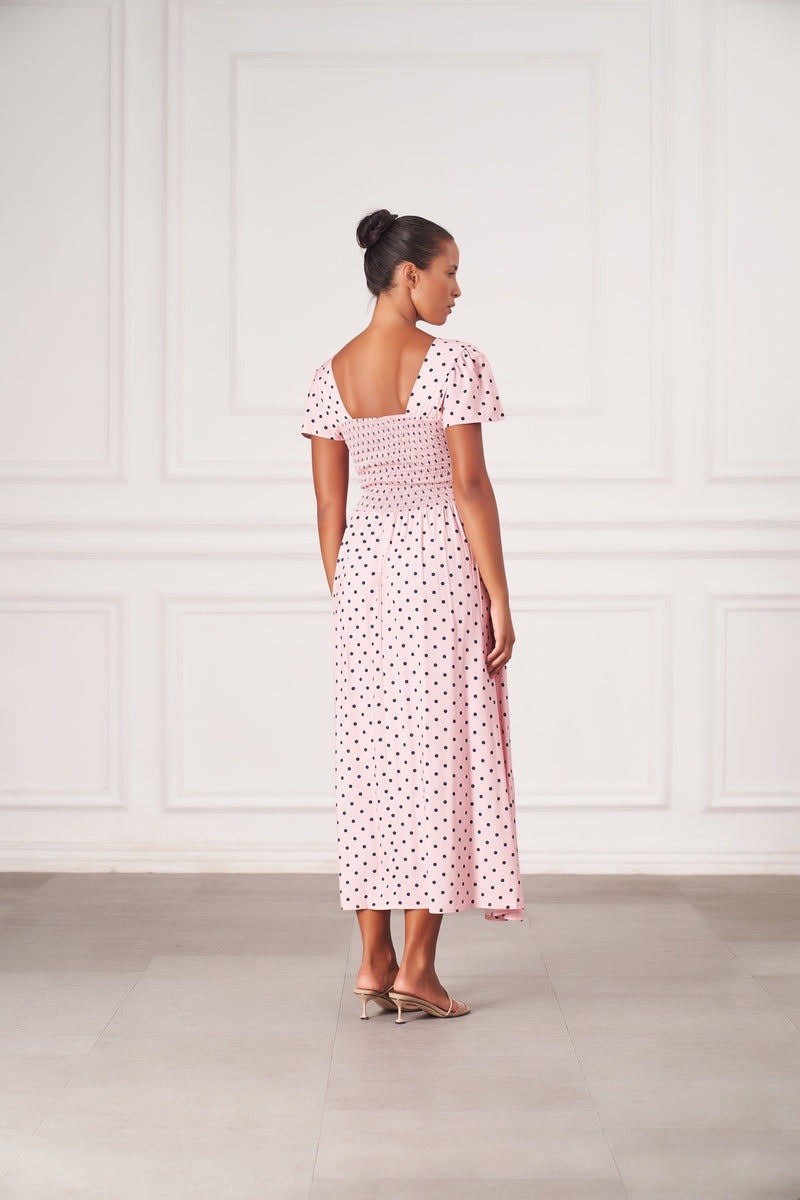Margot Maxi Dress | Pink Polka Dots · HAZEL & FOLK