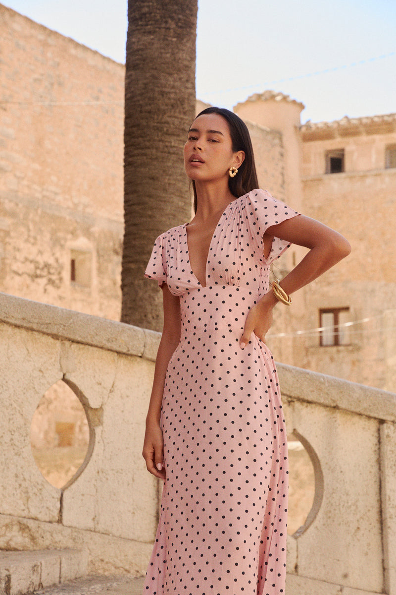 Margot Maxi Dress | Pink Polka Dots · HAZEL & FOLK