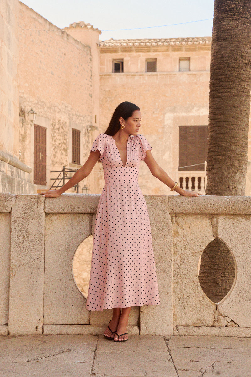 Margot Maxi Dress | Pink Polka Dots · HAZEL & FOLK